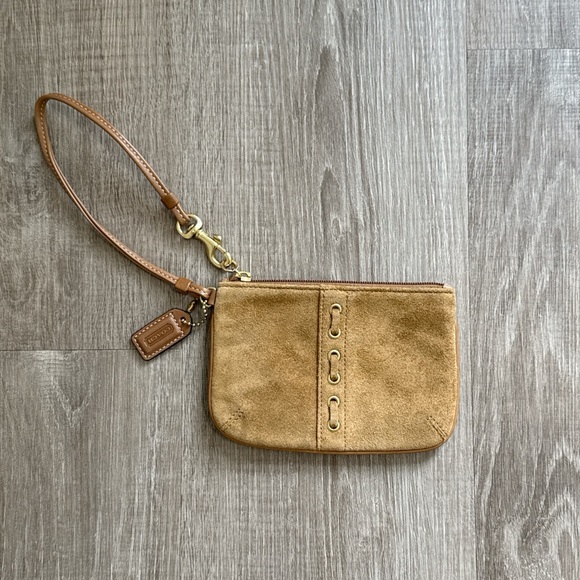 Coach | Bags | Vintage Coach Suede Tan Color Top Zipper Writlet With ...